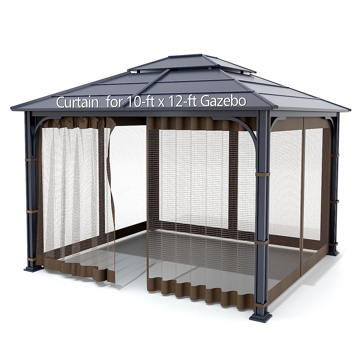 Gazebo Universal Replacement Mosquito Netting - Wonwon Outdoor Gazebo Canopy 4-Panel Screen Walls with Zipper for 10' x 12' Gazebo (Mosquito Net Only) (Brown)