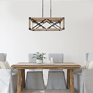 LOG BARN Dining Room Lighting Fixtures Hanging, 4-Light Farmhouse Chandelier, 27.5" Rectangular Chandelier with Clear Glass Shades