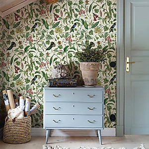 JiffDiff Peel and Stick Wallpaper Floral, Hummingbird Green Wallpaper Self Adhesive Wallpaper for Home Bedroom Cabinets and Kitchen Countertop 17.71"x118" Thicken