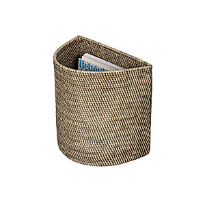 KOUBOO Rattan Laguna Half-Moon Waste Basket Trash Can – Laundry Room Storage, Wicker Garbage Can, Office, Bathroom, Kitchen, Bedroom Waste Basket, Gray - Brown