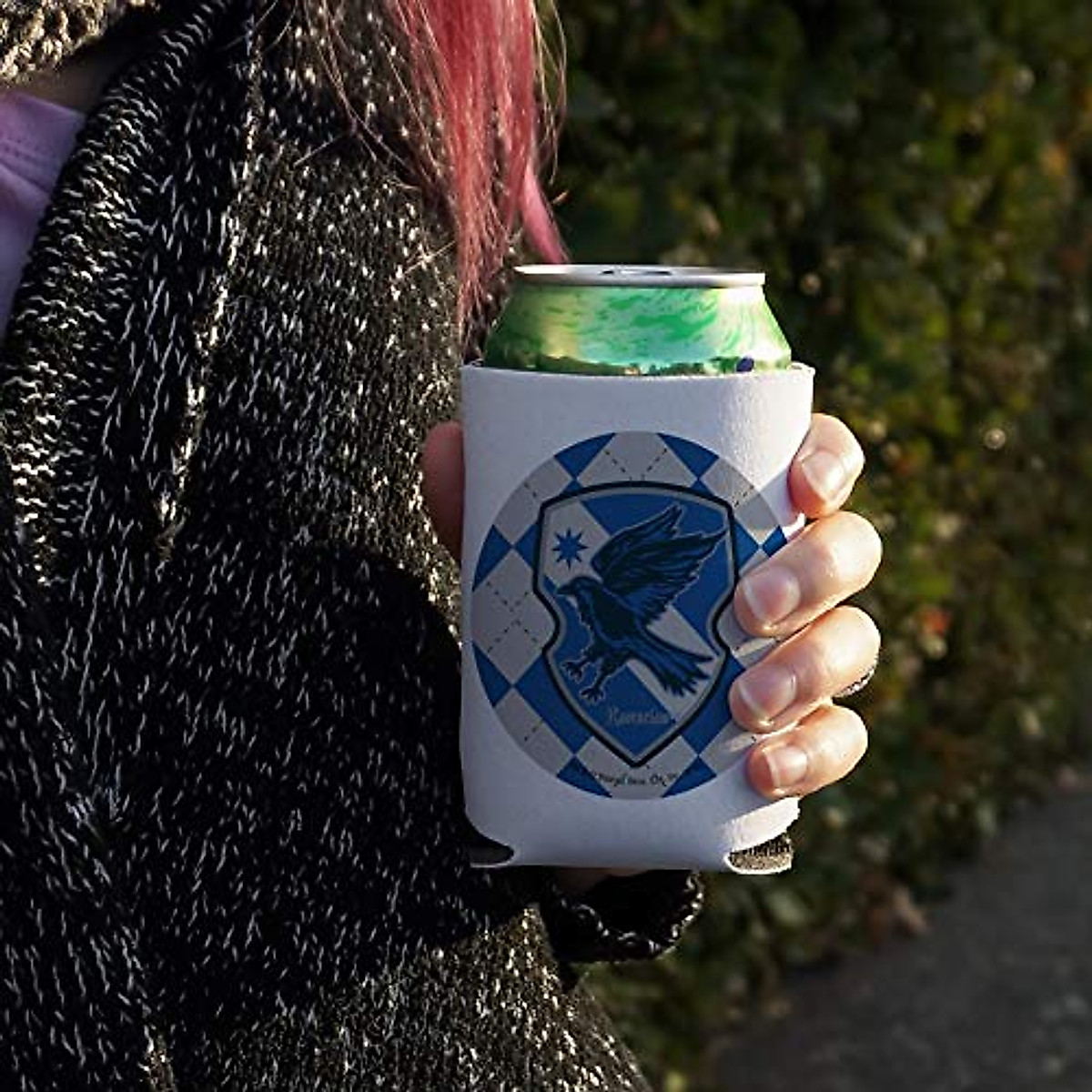 Harry Potter Ravenclaw Plaid Sigil Can Cooler - Drink Sleeve Hugger Collapsible Insulator - Beverage Insulated Holder