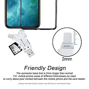 SD Card Reader for iPhone/ipad/Android/Mac/Computer/Camera,4 in1 Micro SD Card Reader Trail Camera Viewer, Portable Memory Card Reader SD Card Adapter for SD and TF Cards(White)