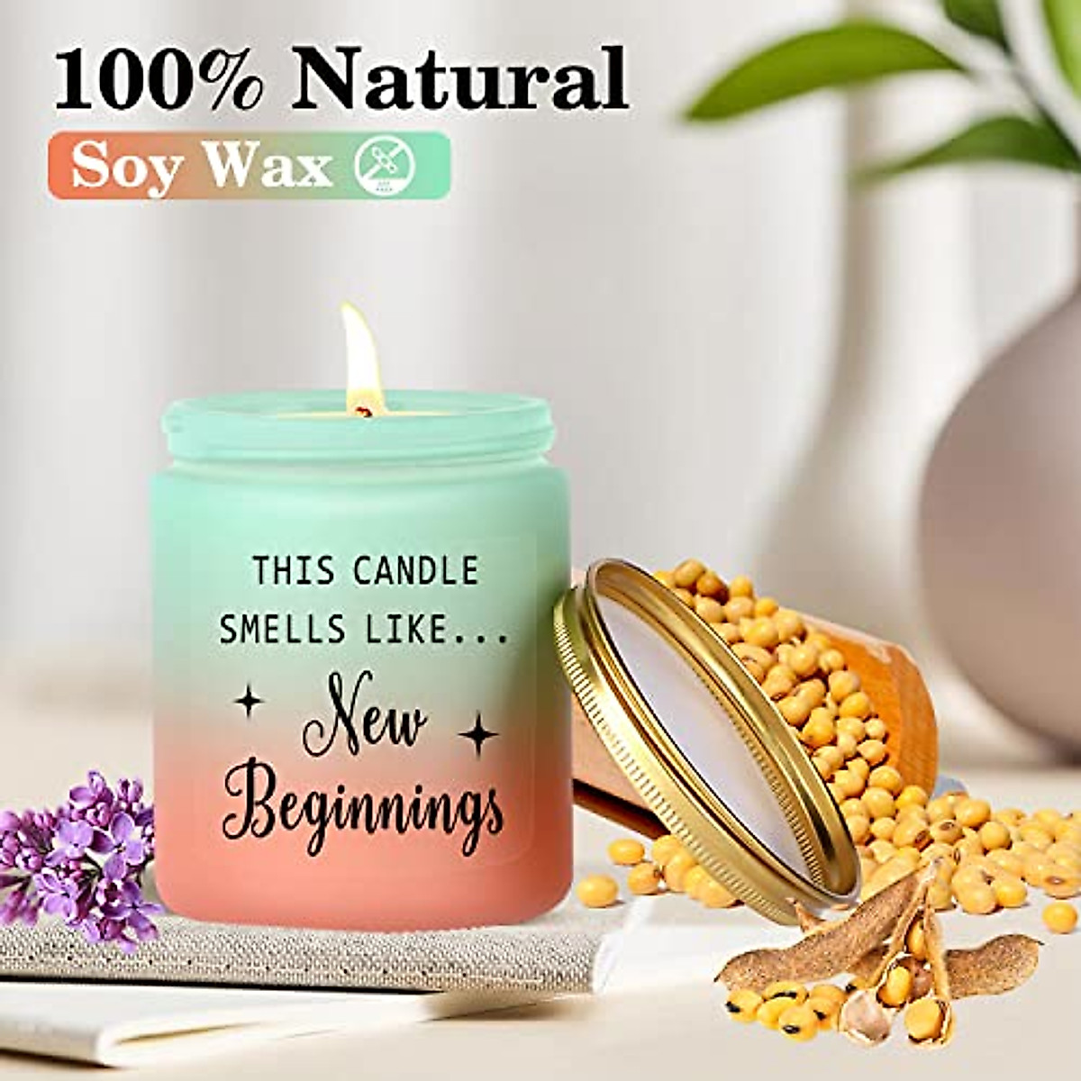 SOGLIM New Beginnings Candle, New Job Gifts for Women - New Beginnings Gifts for Women - Break Up Gifts - Graduation Gift Ideas, Divorce Gifts, House Warming Gifts, Congratulation Gifts for Women