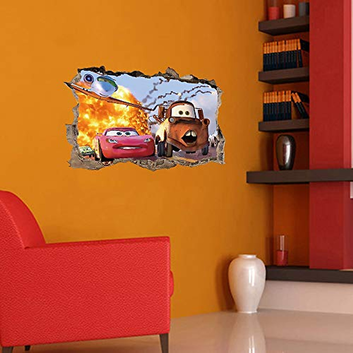 ufengke 3D Cars Wall Stickers Removalble Break Through The Wall Vinyl Murals for Children Bedroom Living Room