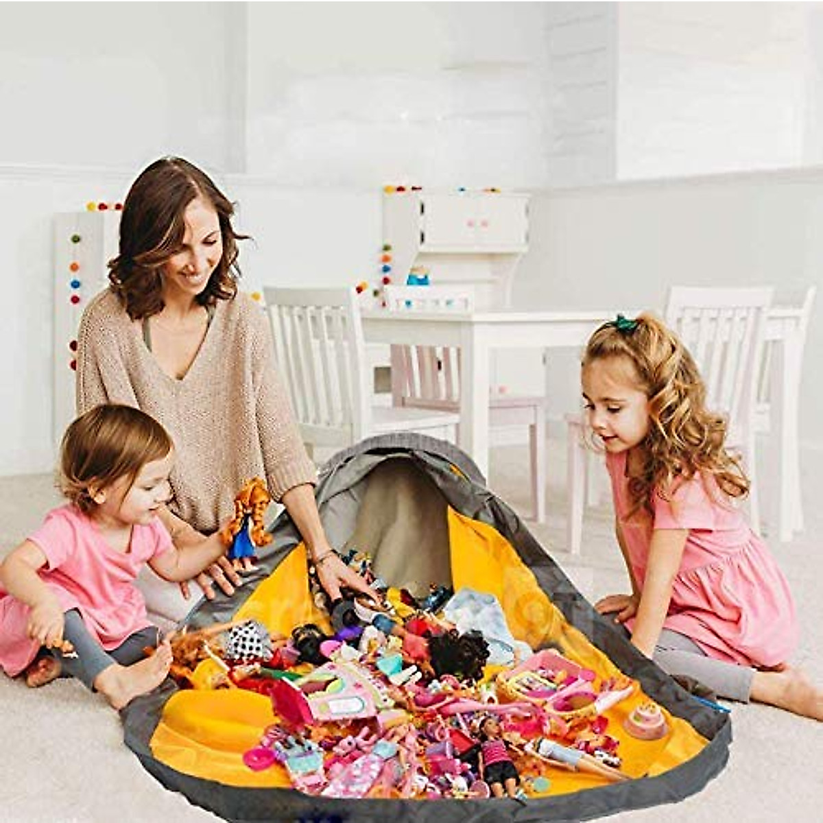 Toy Storage Basket and Play Mat Quick Storage Bag Collapsible Durable Basket- Prize Box, Reward Box, Treasure Chest for Baby/Kids/Toddlers In Toy Room, Classroom(gray)