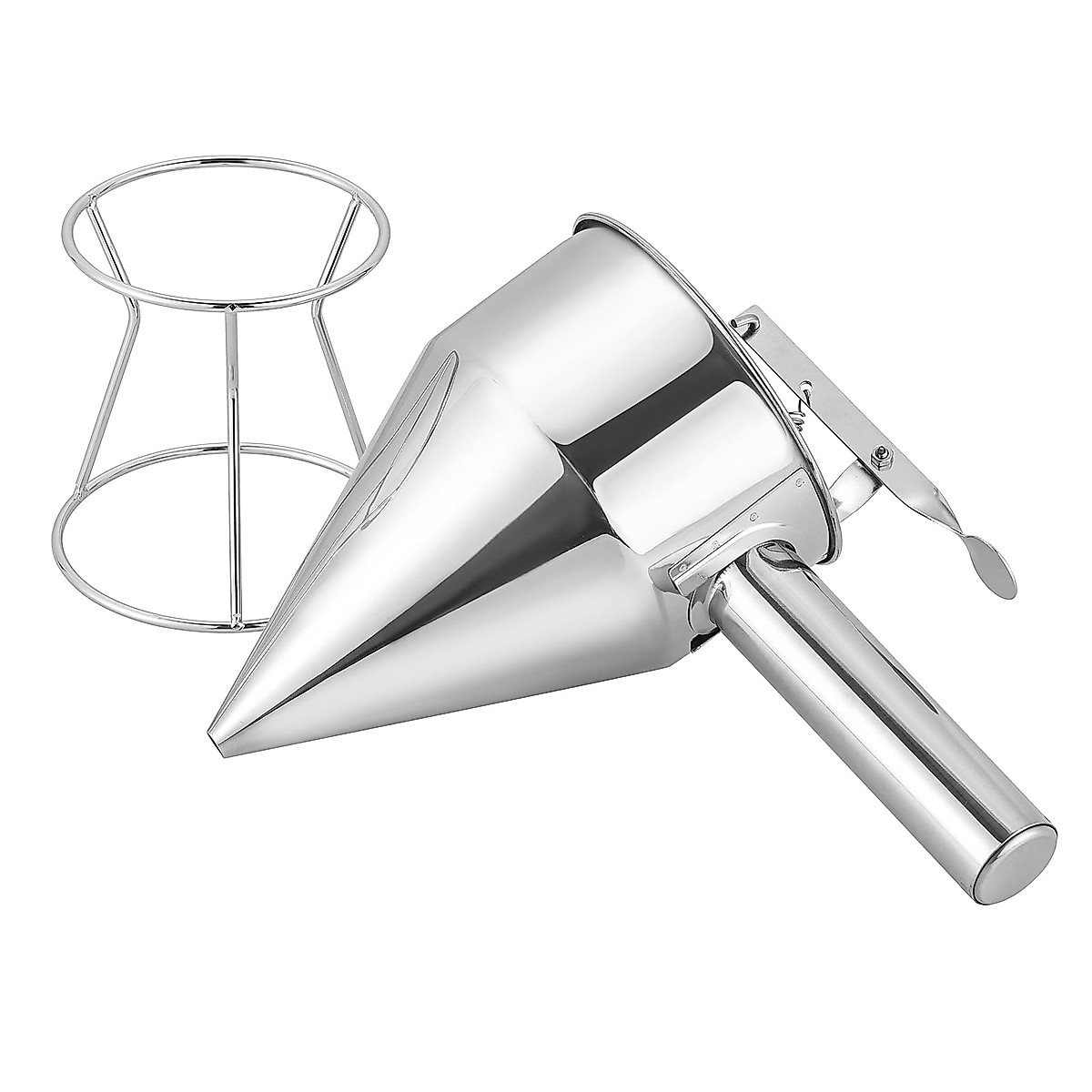 AMGSH Stainless Steel Pancake Batter Dispenser, Piston Funnel Dispenser with Stand Detachable Handle for Takoyaki Baking Cake Desserts (600ML/20OZ)
