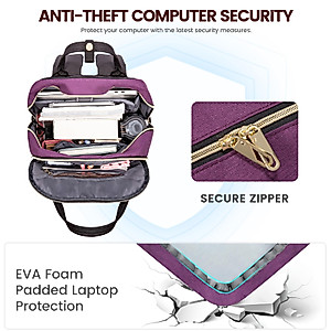 LOVEVOOK Laptop Backpack for Women, Fits 15.6 Inch Laptop Bag, Fashion Travel Work Anti-theft Bag, Business Computer Waterproof Backpack Purse, University Backpacks, Purple-Black-Black
