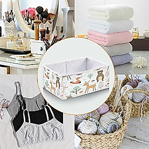 Kigai Forest Animals Storage Bins Cube Foldable Storage Baskets Bin Waterproof Home Organizer with Handles Basket for Toy Nursery Blanket Clothes, 11x11x11 Inch