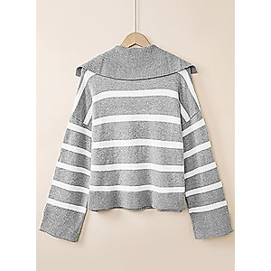 Dokotoo Fall Tops for Women 2023 Trendy Long Sleeve Knitted Striped Autumn Ladies Fashion Pullover Cashmere Sweaters Gray