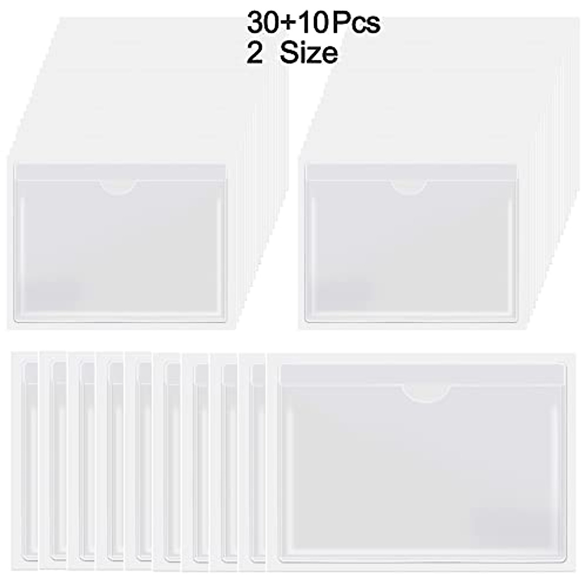 Self-Adhesive Index Card Pockets 30 Pcs 4.72 x 3.54 Inches & 10 Pcs 6.5 x 5 Inches, Blank Insert Cards for Storage Organizing Catalogs and Loss prevention