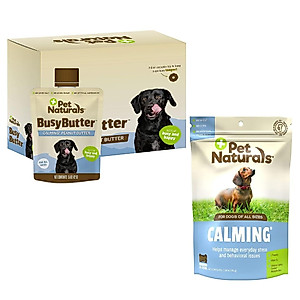 Pet Naturals BusyButter Easy Squeeze Calming Peanut Butter for Dogs, 6 Pouches & Calming Treats for Dogs, 30 Chews
