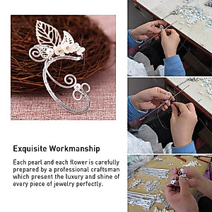 Yolmina Elf Ear Cuffs, Handmade Clip on Earrings - Pearl Wing Tassel Filigree Elven Earrings for Women - Fantasy Fairy Halloween Costume, Cosplay, Wedding, Handcraft