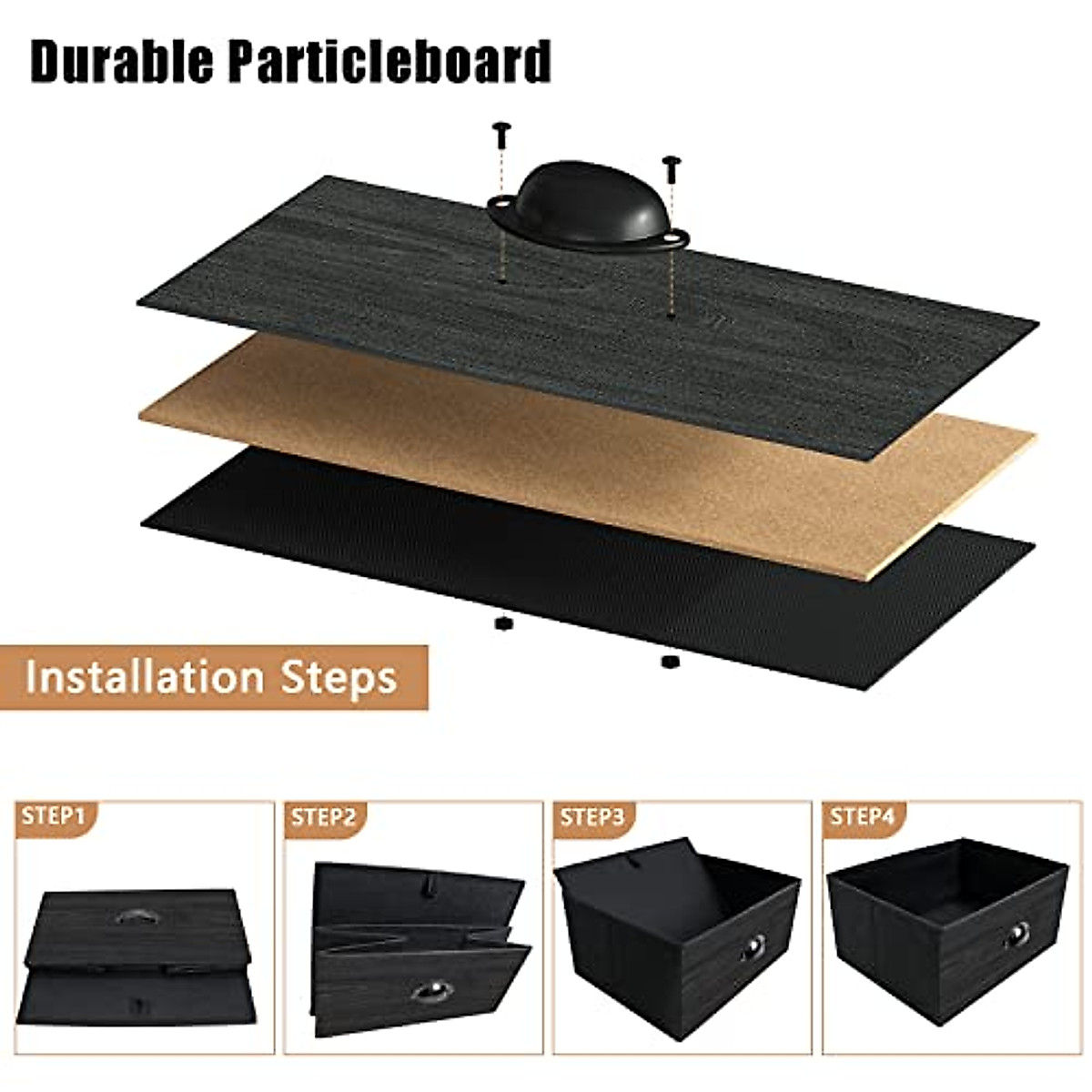 Furnulem Nightstand Set of 2, End Table with Charging Station, Industrial Bedside Tables with USB Ports & Power Outlets, 3 Fabric Drawer Dresser with Shelf for Bedroom, Living Room, Black Oak