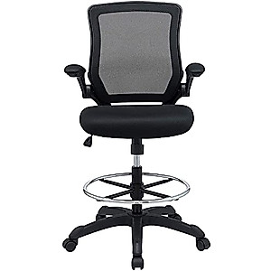 Modway Veer Reception Desk Flip-Up Arm Drafting Chair in Black