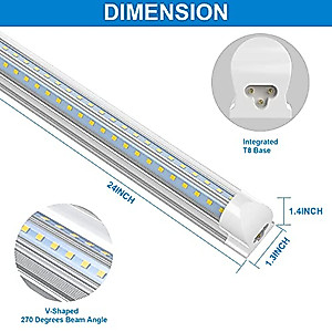 CNSUNWAY 2FT LED Shop Light, 20W 2500LM 6500K Super Bright, T8 LED Light Fixture, Clear Cover, Ceiling and Utility, V Shape, Linkable Tube Lights for Room, Garage, Workbench (2 Pack)
