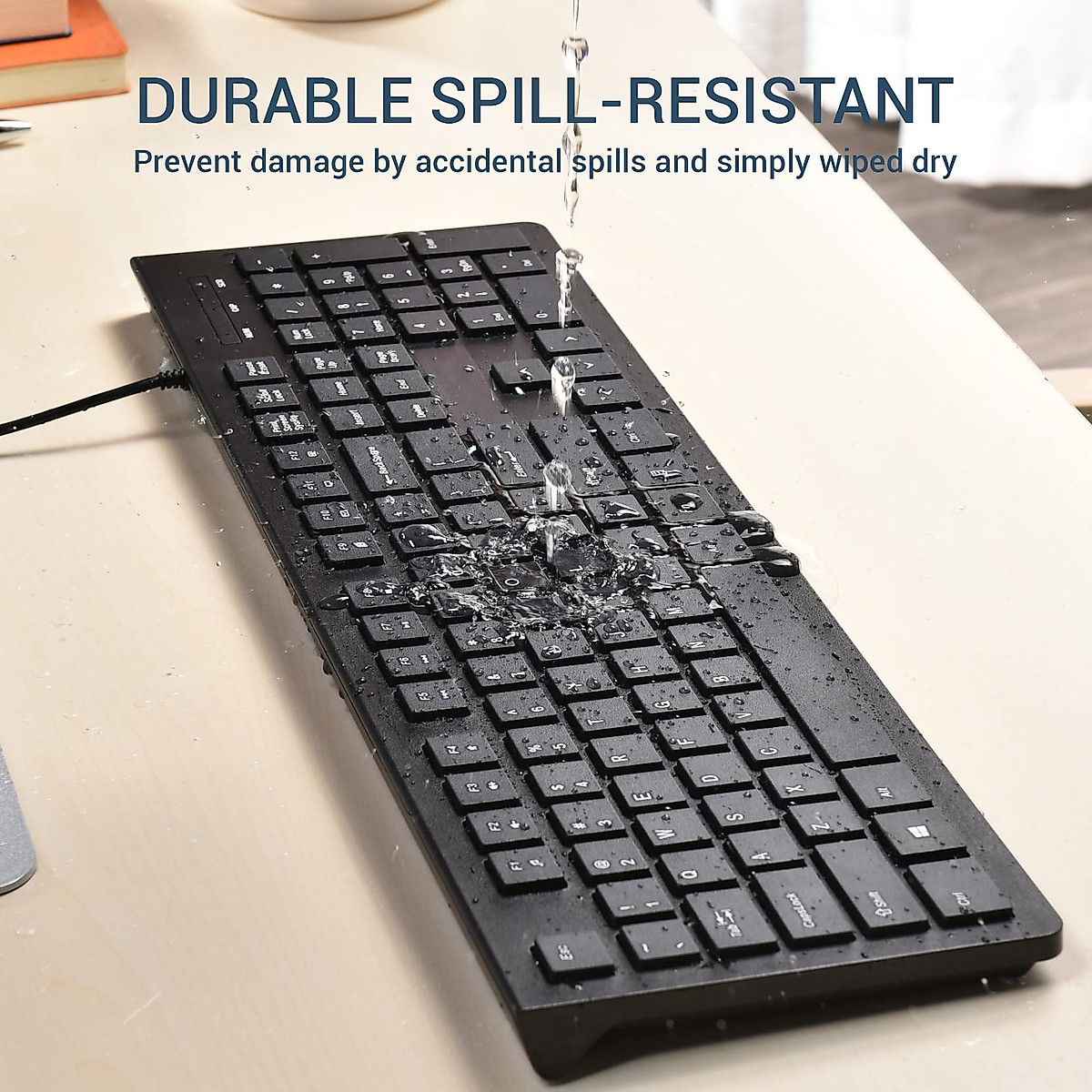 Computer Keyboard Wired, Plug Play USB , Low Profile Chiclet Keys, Large Number Pad, Caps Indicators, Foldable Stands, Spill-Resistant, Anti-Wear Letters for Windows Mac PC Laptop, Full Size