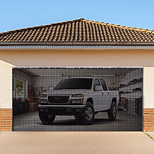 Sliding Garage Door Screen with Track Closure - Retractable Privacy Curtain Keep Annoying Animals Out Easy Install Heavy Duty Fiberglass Mesh Net for Opening Garage Patio (Black, 16 ft x 7 ft)