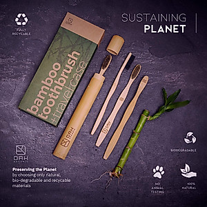 OAK ORGANIC Charcoal Toothbrush – Get Sparkling Clean Teeth – Natural Soft Bamboo Charcoal Toothbrush with Travel Case – Biodegradable Wooden Eco Toothbrush – 4 Set - EARTH, AIR, FIRE, WATER