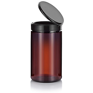 JUVITUS Amber Large 32 oz PET Plastic (BPA Free) Refillable Jar with Black Flip Top Cap - (3 pack)