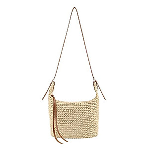 Ayliss Women Straw Handbag Purse Small Summer Beach Handmade Crossbody Shoulder Tote Handbag Handwoven Beach Straw Bag (Beige)