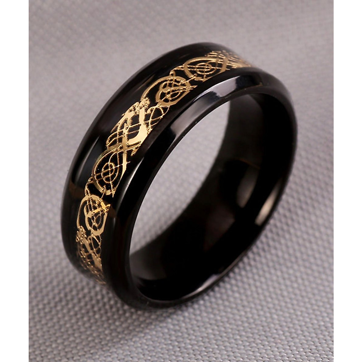 Tanyoyo Black Celtic Dragon Stainless steel Ring Gold color Wedding Band Jewelry Size 7-14 (8)