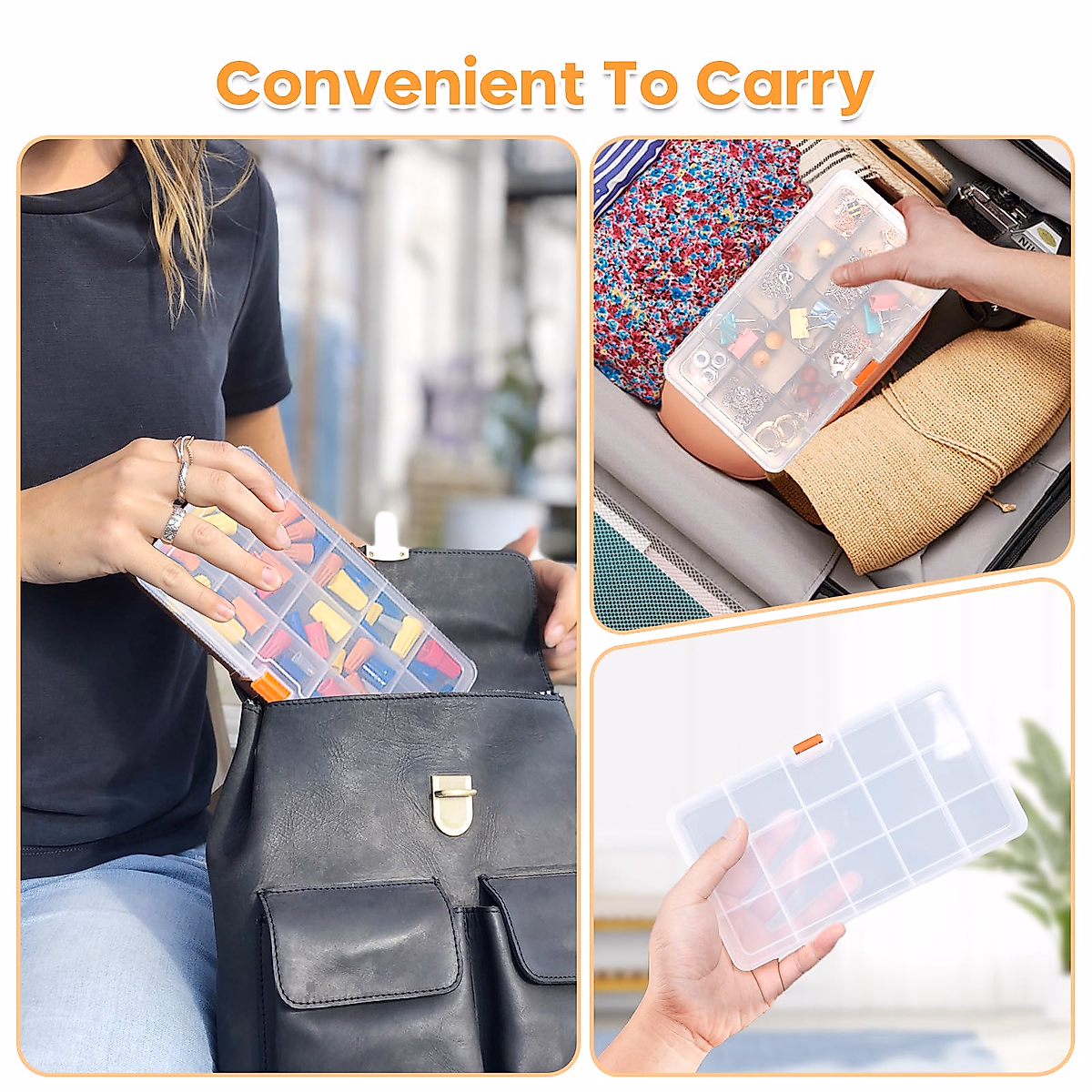 Moon Magpie 2PACK Extra Thick Bead Organizers, 15 Grid Mini Clear Plastic Storage Box Craft Containers for Nail jewelry rhinestones DIY Supply Case