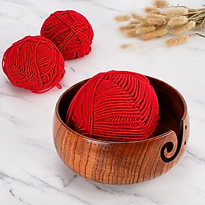 Wooden Yarn Bowl, Knitting Yarn Bowl with Holes Storage Handmade to Prevent Slipping, Perfect Yarn Holder Bowl for Crocheting and Knitting Mothers Day Gift 6" x 3"