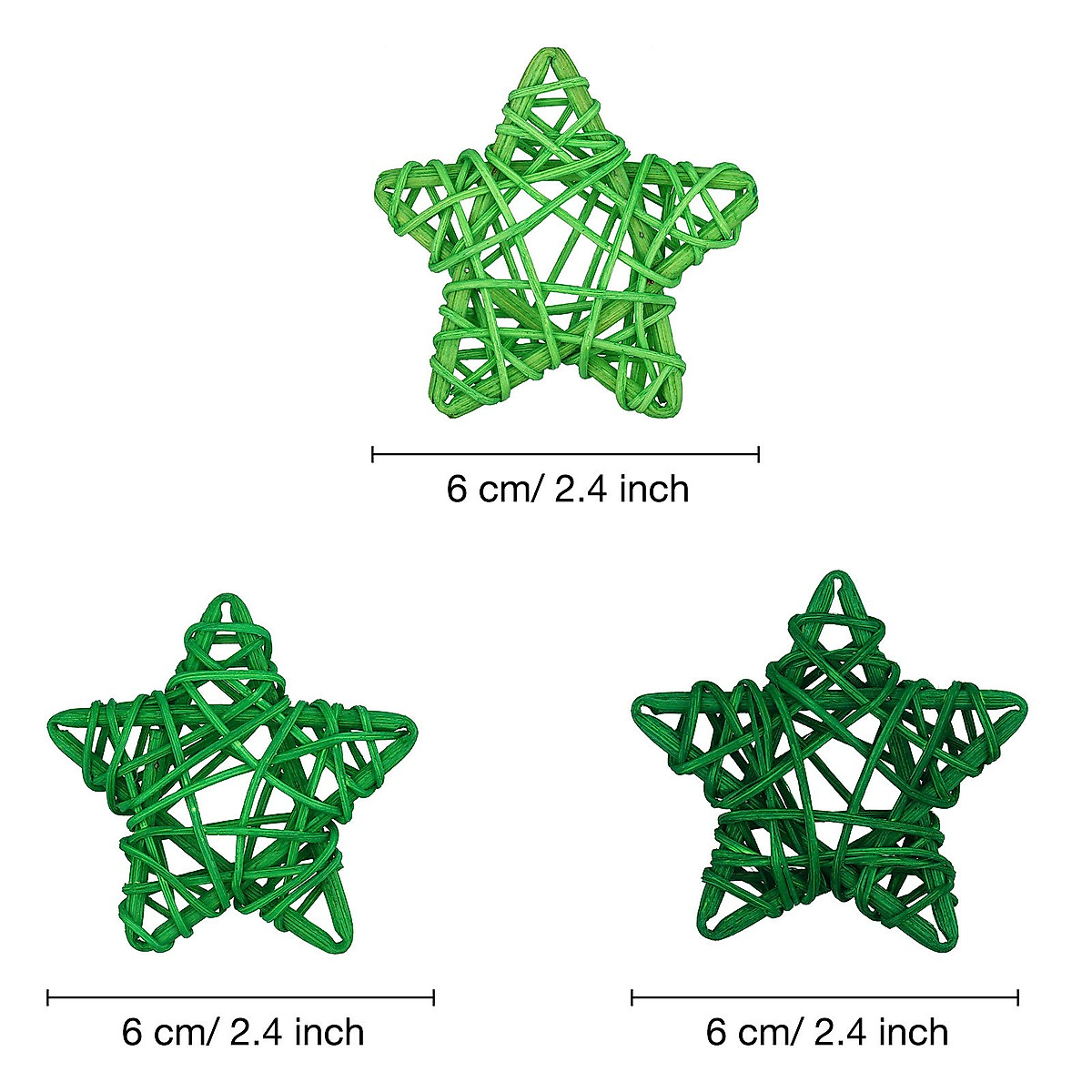Jetec 15 Pieces 2.4 Inch Natural Rattan Stars Wicker Rattan Stars for Home Garden Wreath DIY Craft Wedding Valentine's Day Festival Party Hanging Decorations (Green, Light Green, Dark Green)