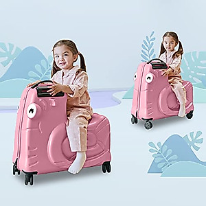 SEA PUNK Kids Luggage, Kids Ride-on Luggage with Spinner Wheels Suitcase, Kid's Ride-On Suitcase Help Your Child Relax, Carry On Trolley Luggage with Password Lock, 20"