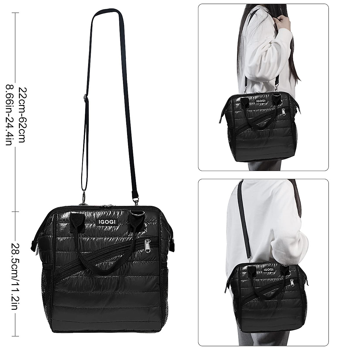 Lunch Bag with Leak Proof Material, Insulated Lunch Box for women/men, Tote Cooler Bag for Work/Picnic/Hiking/Beach/Fishing (Quilted Black)