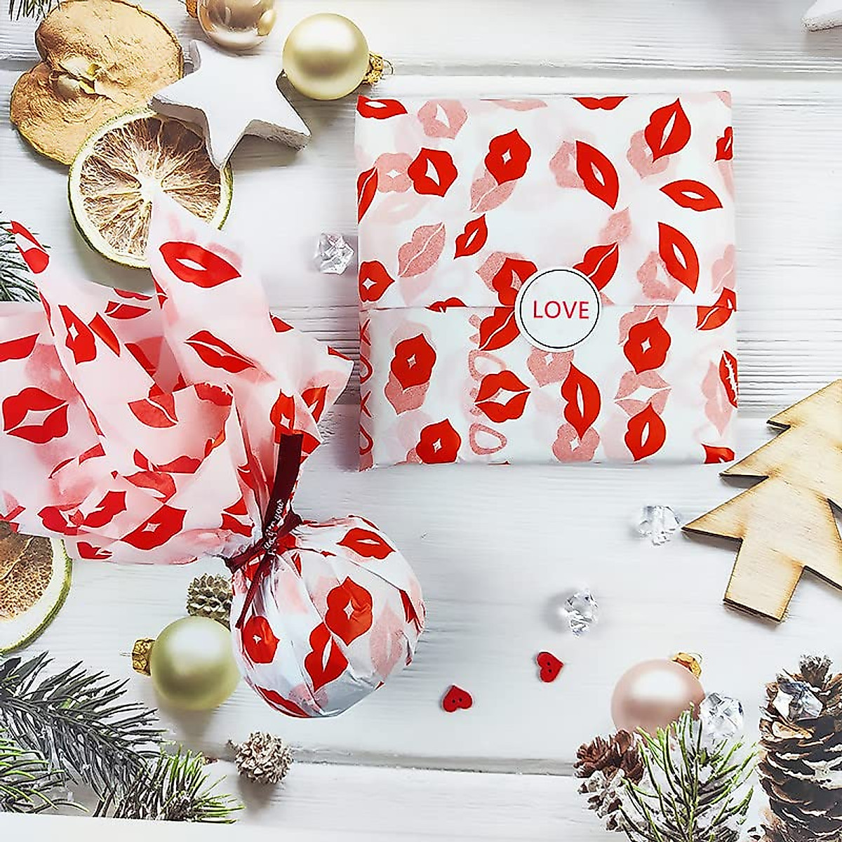 MORANTI Red Lips Pattern Bulk Tissue Gift Wrap 25 Sheets 19.7 Inch x 27.5 Inch for Birthday, Wedding, Anniversary, Valentine's Day Party Supplies