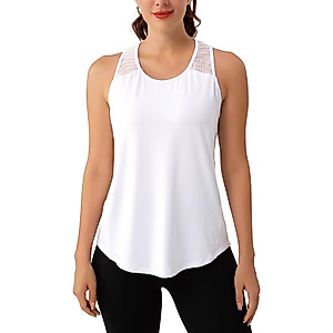 Aeuui Womens Workout Tops Mesh Racerback Tank Tops Sleeveless Yoga Athletic Running Shirts Gym Clothes for Women White