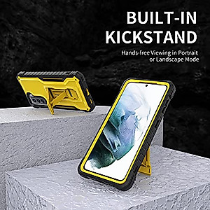 DUOPAL for Samsung Galaxy S21 5G Case [Not Plus or Ultra], Military Grade Protection Shockproof Case with Tempered Glass Screen Protector and Kickstand Compatible with Samsung S21 5G 6.2 Inch (Yellow)