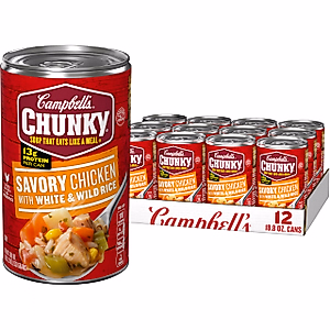 Campbell's Chunky Soup, Savory Chicken with White and Wild Rice Soup, 18.8 Oz Can (Case of 12)