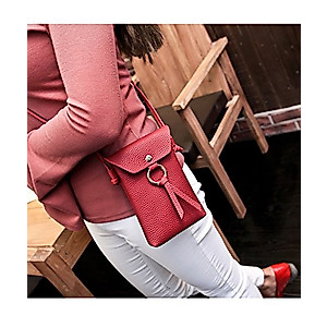 PKSANIT Leather Crossbody Bag, Mini Cell Phone Purse Wallet Fashion Travel Shoulder Bag (Black)