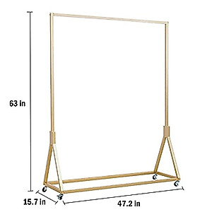 Ethemiable Clothing Store Modern Rolling Clothing Display Stands with Wheels,Storage Shoe Bag Pipe Shelf,Organization Garment Rack,Home Clothes Hanging Shelves（Gold without Wood Board, 47.2" L）