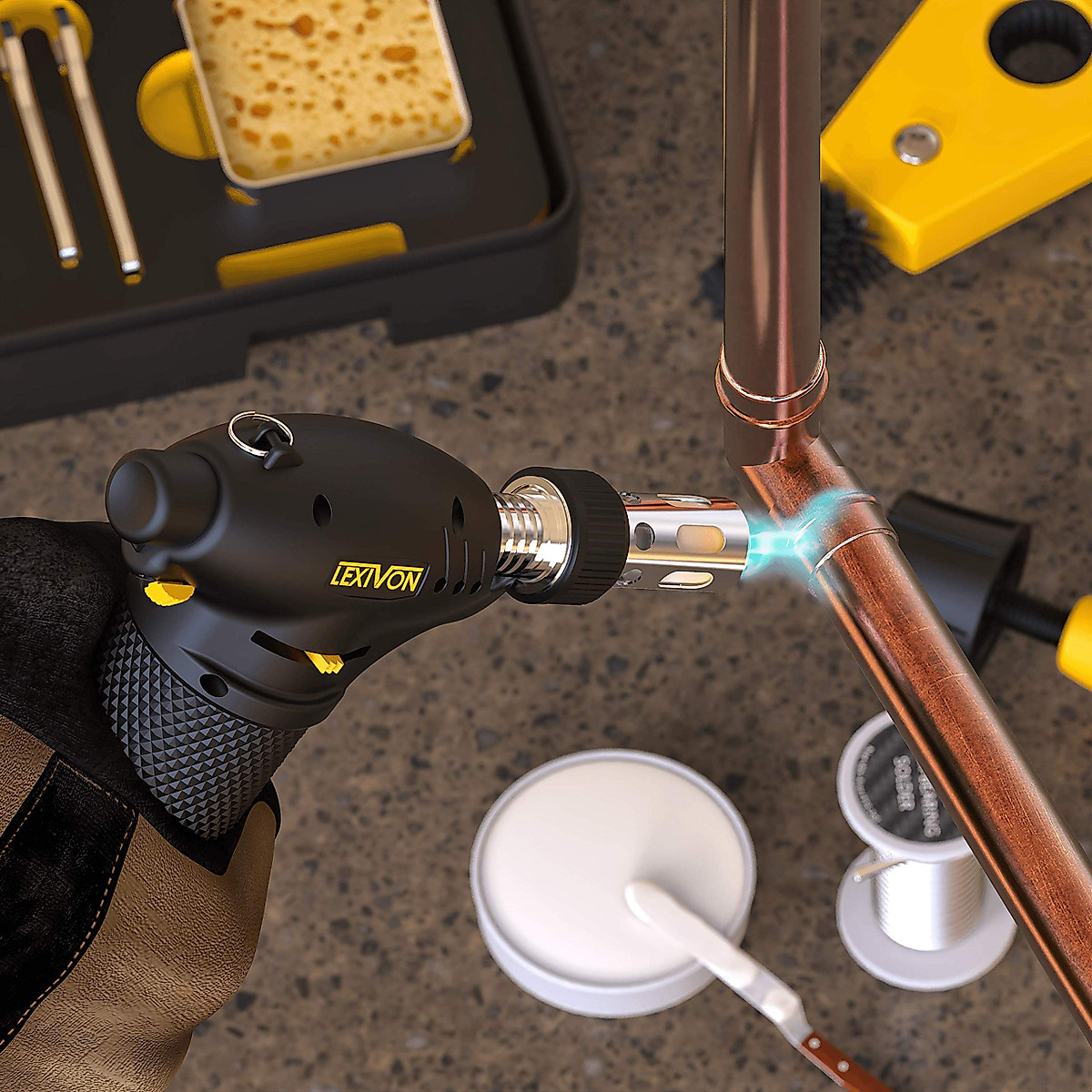 LEXIVON Butane Soldering Iron and Torch Multi-Purpose Kit | Cordless Self-Igniting Adjustable Flame 7-Tip Set | Pro Grade 125-Watt Equivalent