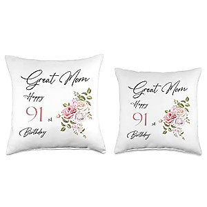 Floral Great Mom Birthday Gifts Mother's Day Floral Mom 91st Years Old Birthday Gifts Mother's Day Throw Pillow, 18x18, Multicolor