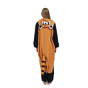 SimZoo Adult Animal Onesie Pajamas, Men and Women's Raccoon Cosplay Costume Sleepwear, One-Piece Unisex Homewear Medium
