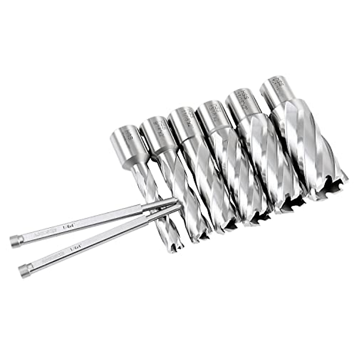 Accusize Industrial Tools Hss Annular Cutter Set, 2'' Cutting Depth, 7/16'' to 1-1/16'' Slugger Cutter, 8 Pcs/Set, HSS2-0000