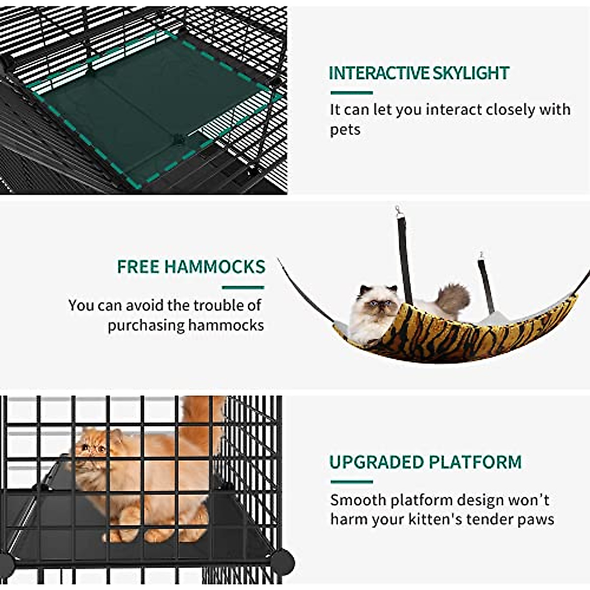 YITAHOME Cat Cage Indoor Catio DIY Cat Enclosures Metal Cat Playpen 3-Tiers Kennels Pet Crate with Extra Large Hammock for 1-2 Cats, Rabbit