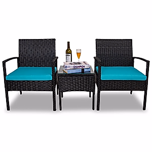 Cpintltr 3 Pieces Patio Furniture Sets Outdoor Wicker Bistro Set Rattan Chair Conversation Sets Modern Bistro Set PE Rattan Wicker Chairs with Table Garden Furniture for Backyard Lawn Balcony LakeBlue