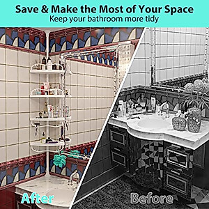 Sempicad Corner Shower Caddy,Rustproof Tension Shower Caddy with 4 ABS Baskets,Shower Storage Shelf with 56 to 125 Inch Adjustable Stainless Pole for Bathroom White