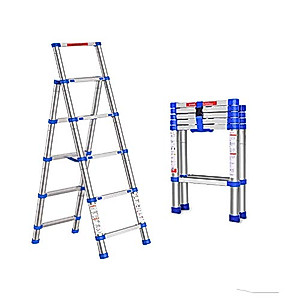 PENGJIE Folding Ladder Step Stool Telescopic Ladder 5 Step Folding Portable Aluminium Ladder A-Frame Multi-Purpose