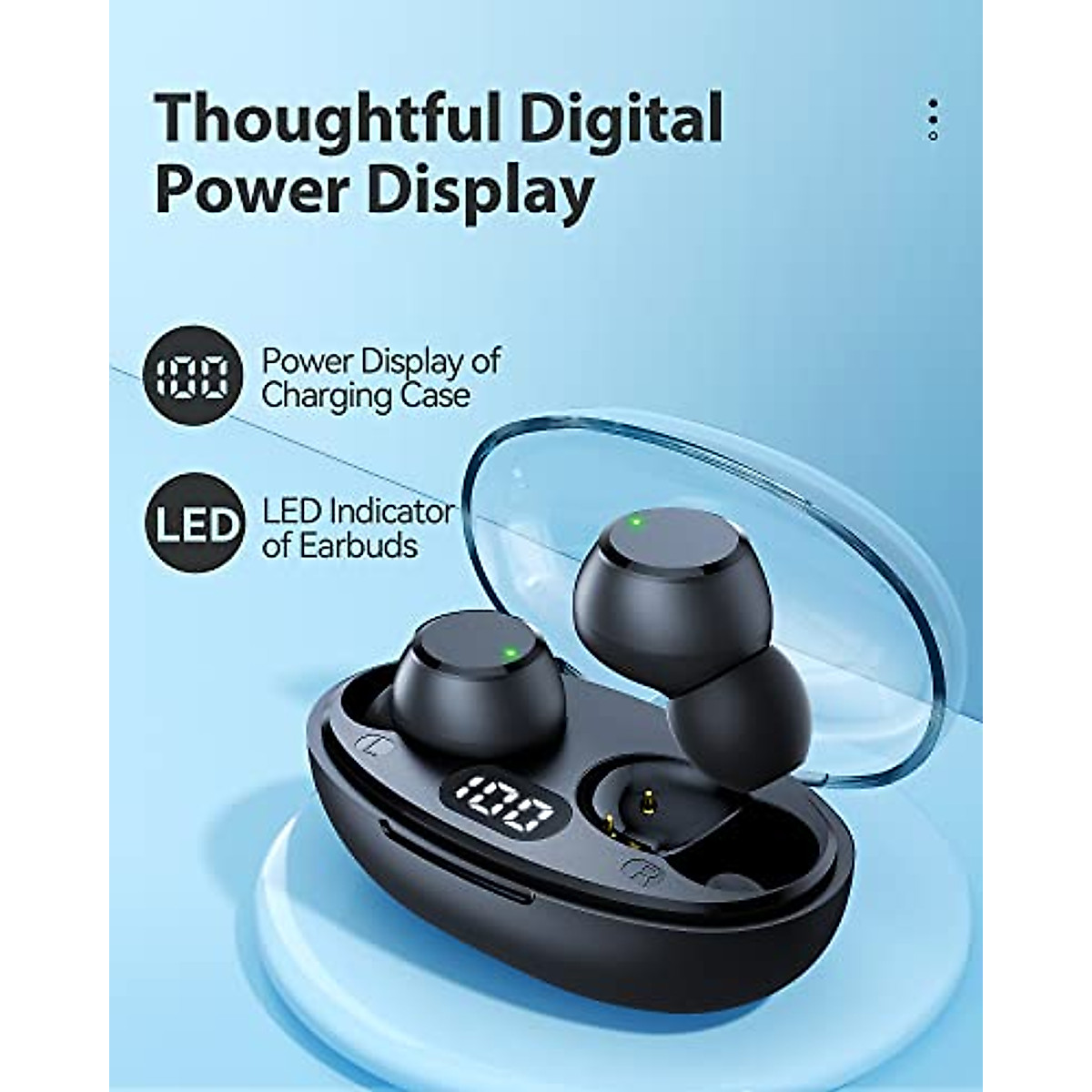 KOVON Wireless Earbuds Upgraded 5.3 Headphones with LED Power Display Charging Case IPX7 Waterproof Ear Buds in-Ear Earphones with Microphones for Android Gaming PC Computer Laptop TV Sport Music