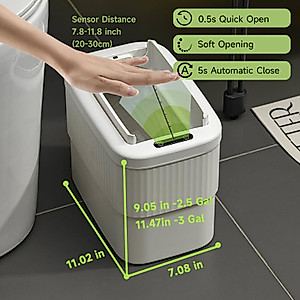 Ornato Sensor Hanging Trash Can with Lid 2.5 Gallon,Motion Sensor Garbage Can, Bathroom Trash Cans,Smart Trash Bin,Mountable/Desk for Kitchen Compost Bin,Liveroom,Office,Cream White/White