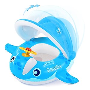 Peradix Baby Swimming Pool Float Boat, Inflatable Baby Swimming Ring with Removable Sun Protection Canopy, Whale Toddler Floaties Water Toys for Infant