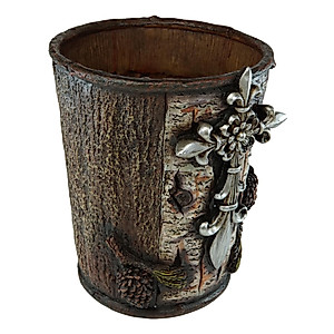 Ebros Gift Rustic Southwestern Inspirational Le Fleur Cross with Birch and Pinecones Bathroom Accessory Resin Sculpture Fleur De Lis Accent (Dry Waste Basket Trash Bin)