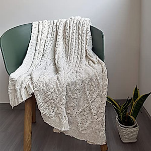 Knitted Luxury Chenille Throw Super Soft Throw Blanket for Sofa Bed All Season Decorative Couch Blanket 50x60 Cream