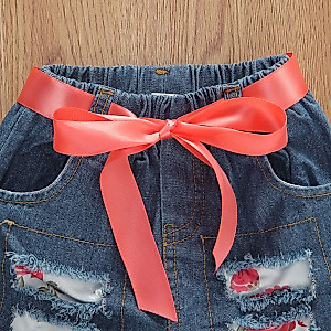 Bmnmsl Baby Toddler Girls Floral Short Sleeve Tops T-Shirt Vest & Denim Shorts Set Kids 1T 2T 3T 4T 5T 6T Clothes Summer Outfits (1, 3T)